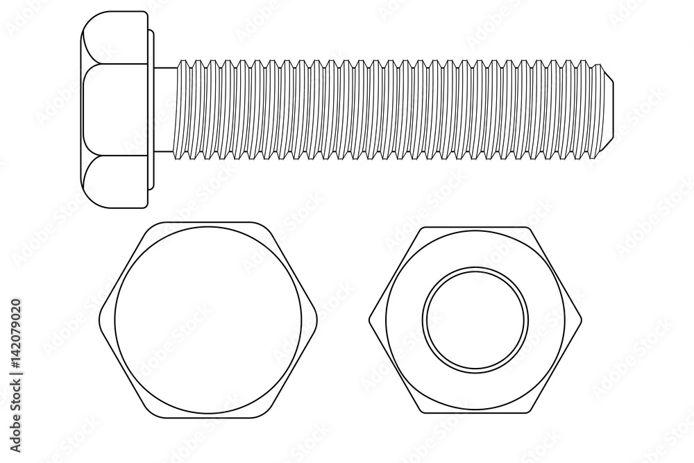 Bolt screw. Outline drawing Stock Vector | Adobe Stock