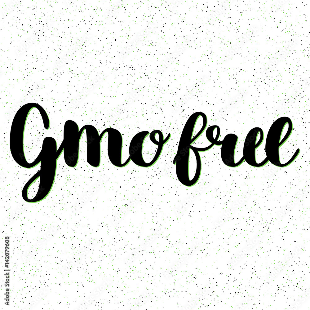 GMO free hand drawn logo, label. Vector illustration for food and drink ...