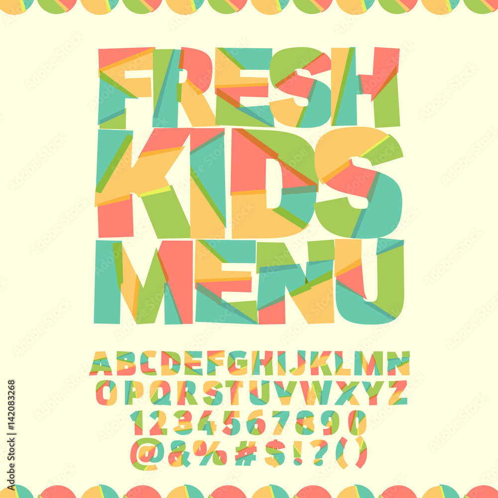 Bright template with text Fresh kids menu. Vector set of colorful ...