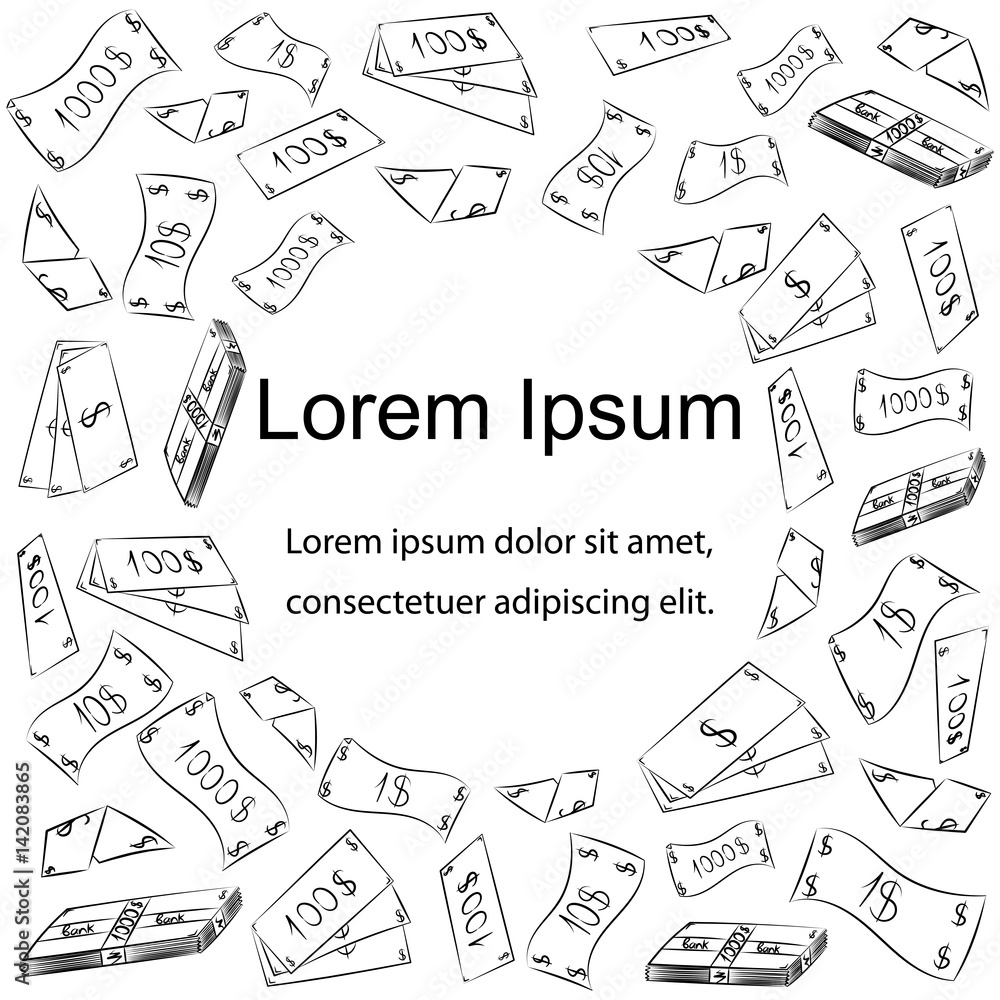 Hand Drawn Banknotes. Doodle Money Rain. Scribble Drawings of Cash with ...