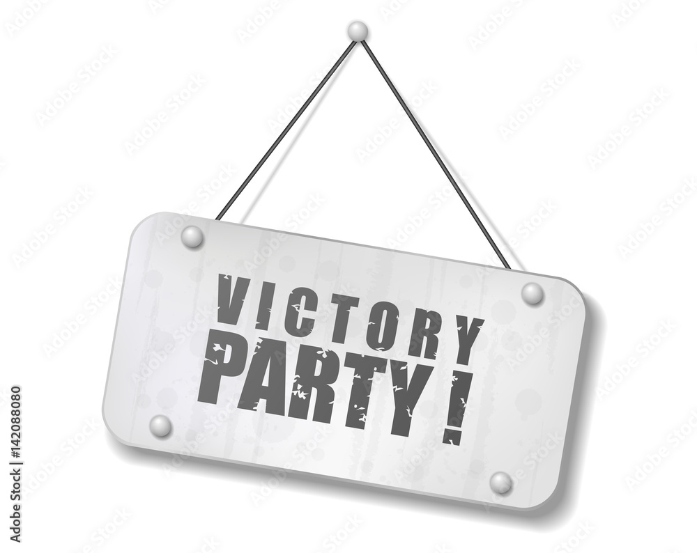 Vintage old chrome sign with Victory party text, Vector Illustration ...