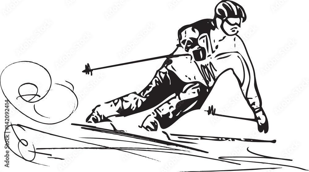 Skiing sketch illustration Stock Vector | Adobe Stock
