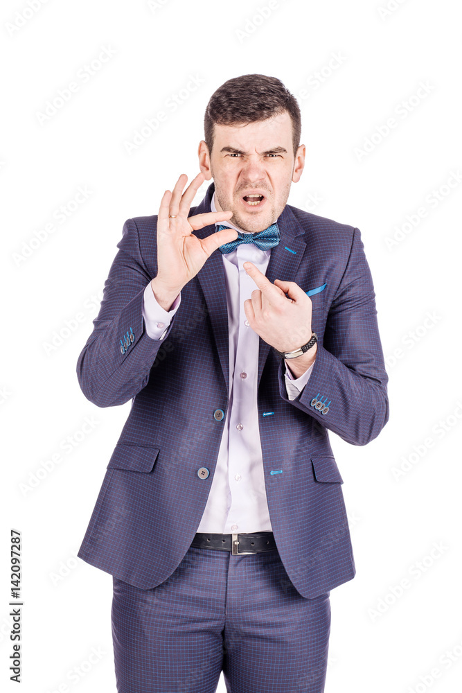 Foto de businessman making his fingers the small size. emotions, facial ...