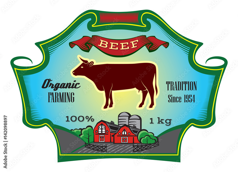 Label for packing beef with cow. Vector illustration Stock Vector ...