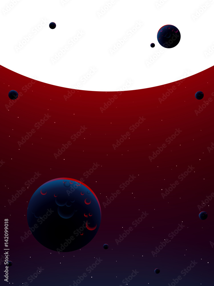 giant red sun and blue asteroids in universe background Stock Vector ...