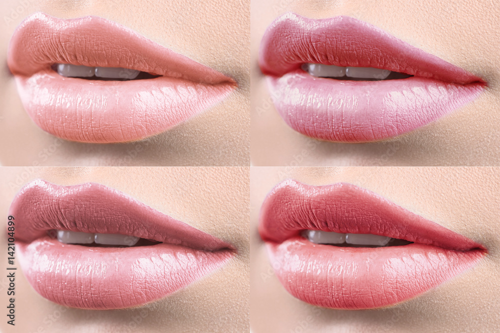 Collage of female lips covered in lipstick Stock Photo | Adobe Stock