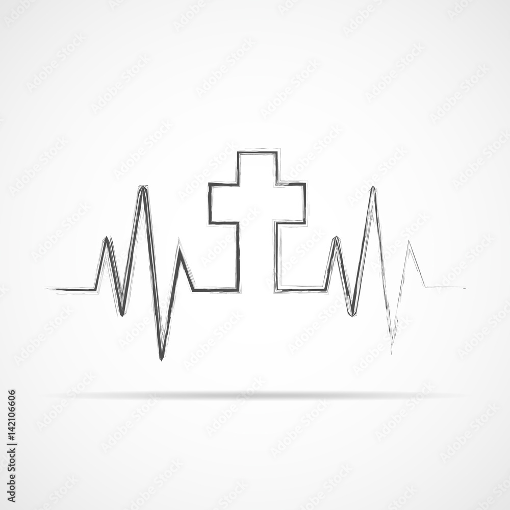 Heartbeat icon with Christian cross. Vector illustration. Stock Vector ...