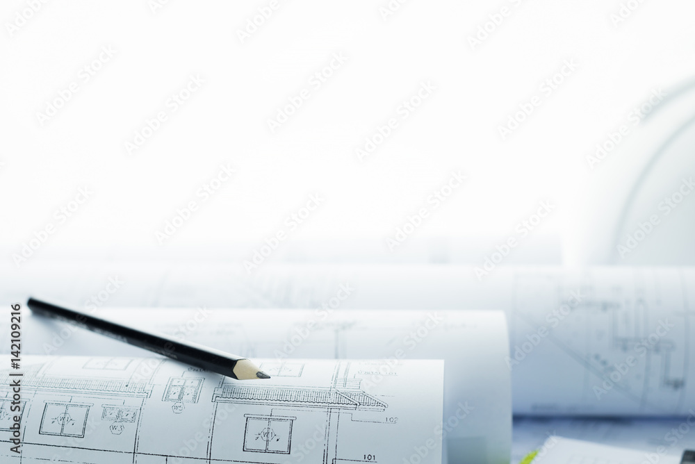 Architecture, engineering and construction background concept. Drawings ...