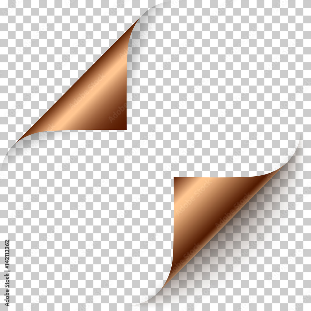 Vector realistic bronze foil paper corners set with soft shadow on ...