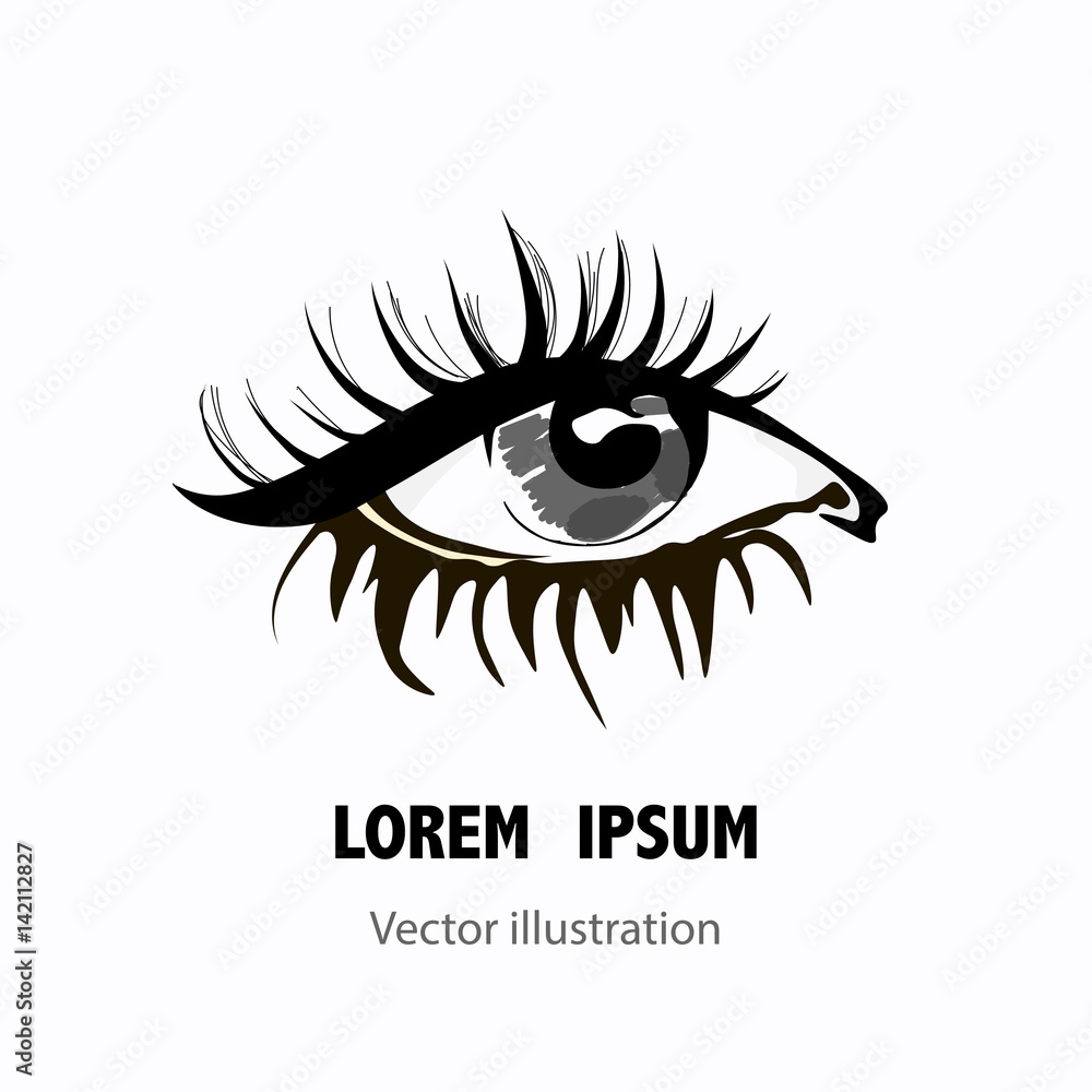 Woman eye logo. Eye vector sketch in fashion style on white background ...