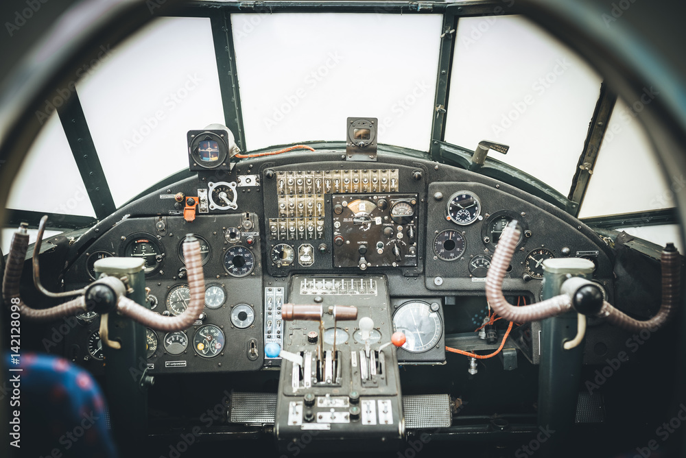 Aircraft cockpit. Control panel of an aircraft Stock Photo | Adobe Stock