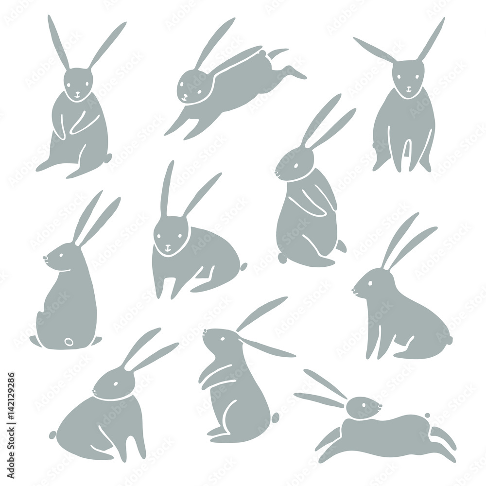 Vector rabbit, bunny icon silhouette set Stock Vector | Adobe Stock