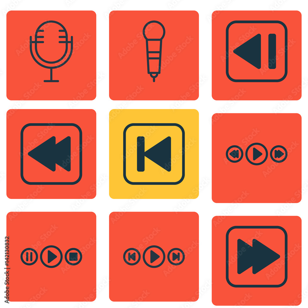 Set Of 9 Music Icons. Includes Rewind Back, Last Song, Audio Buttons ...