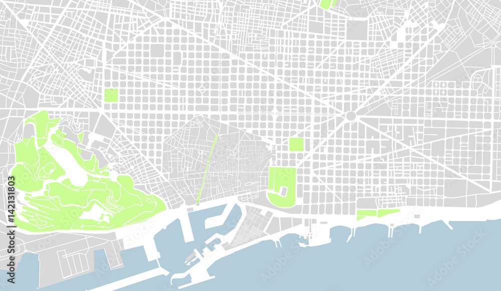 vector map of the city center of Barcelona, Spain Stock Vector | Adobe ...
