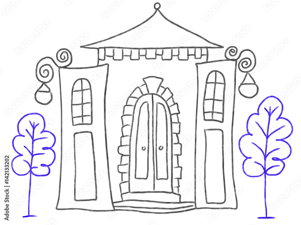 Hand drawn abstract colorful silhouette of house on white background ...