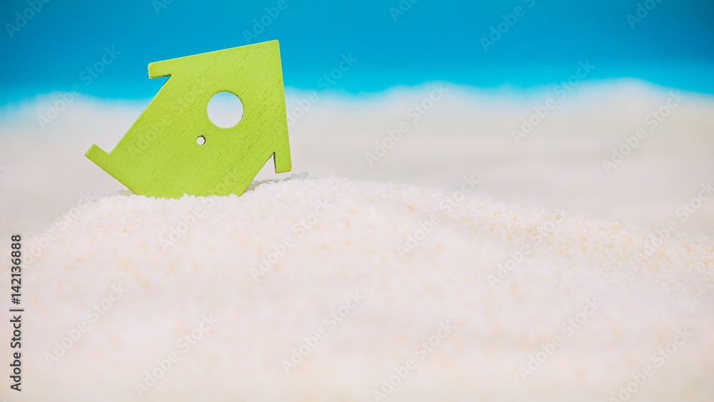 Symbol House Built on Sand, Small Green Symbol of an House Sinking into ...