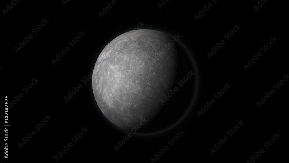 Planet Mercury in outer space, spinning around its axis on a black ...