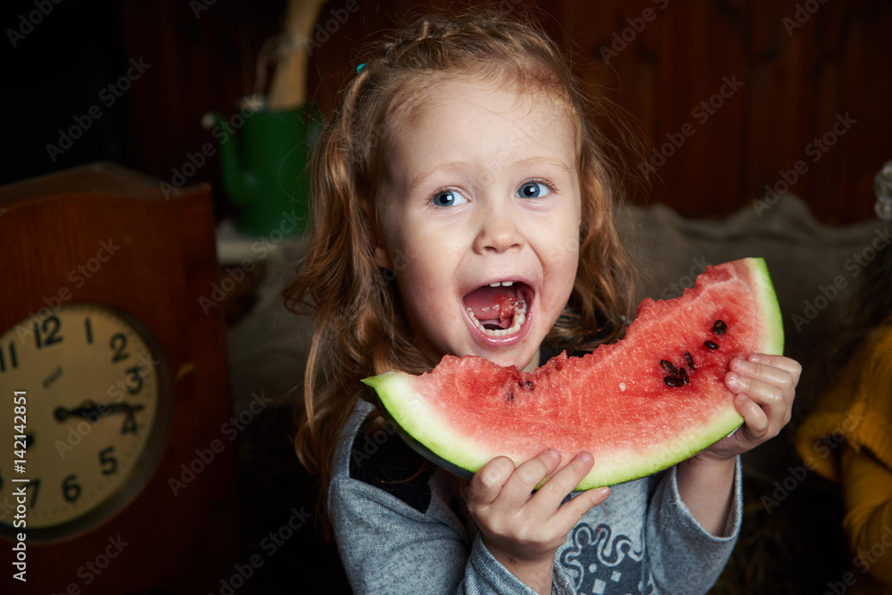 Funny kids eating watermelon. Child, Healthy Eating happy Stock Photo ...