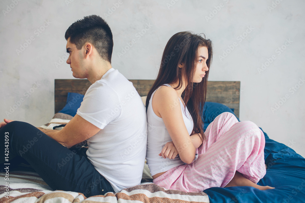 Family quarrel. The guy and the girl have very much quarreled Stock ...