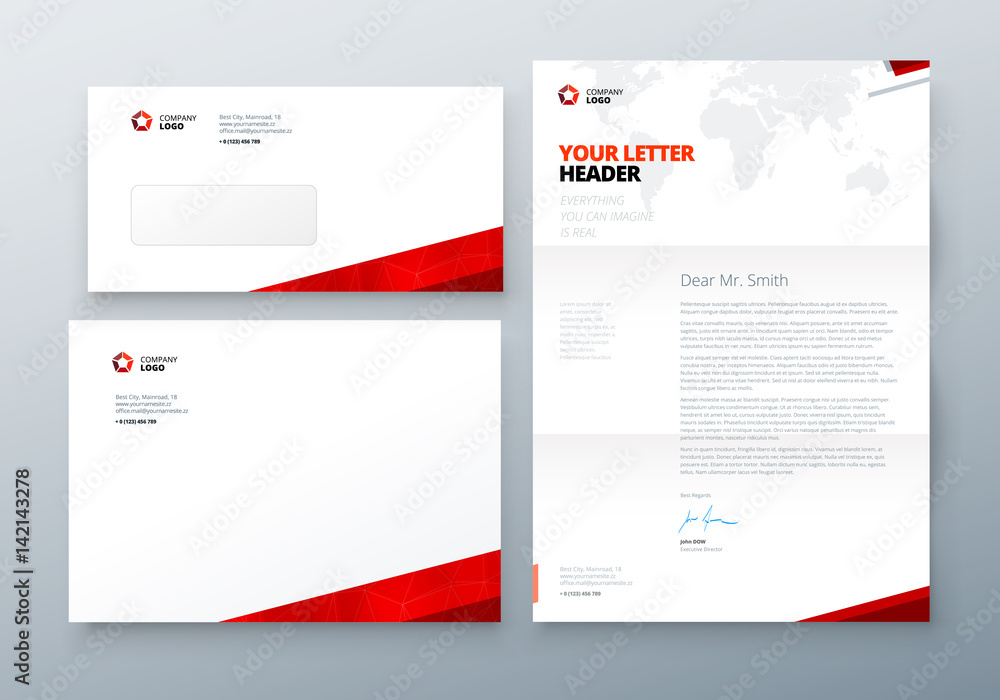 Envelope DL, C5, Letterhead. Red Corporate business template for ...