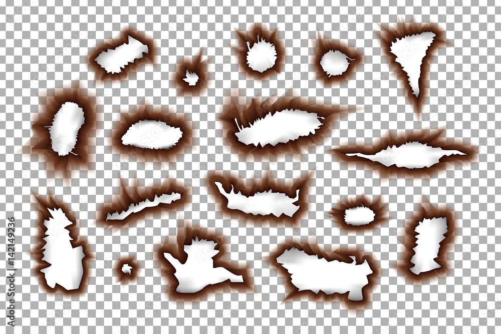 Vector set of realistic burnt paper effects on the transparent ...