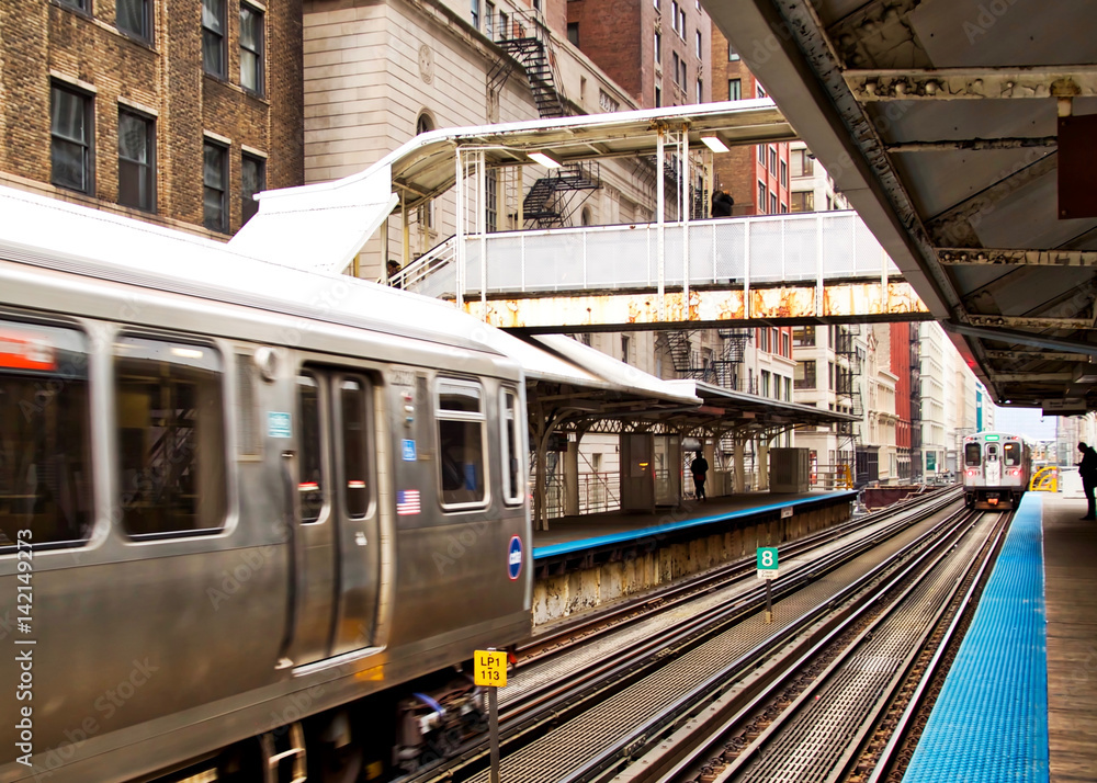 Transit system in Chicago - The Elevated "el" train. Stock Photo ...