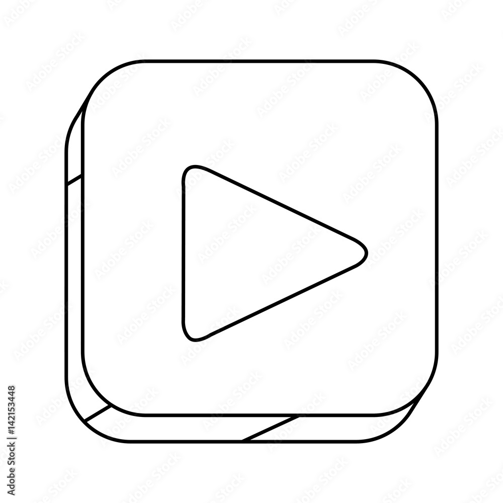 square silhouette button with contour play button vector illustration ...