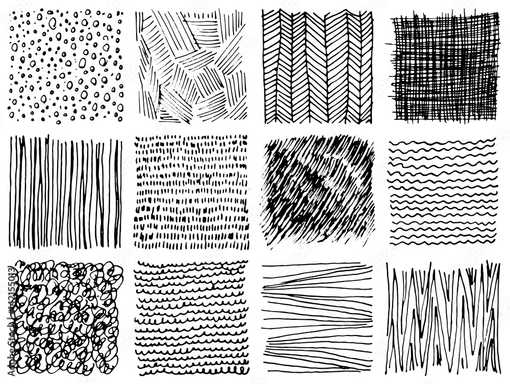 Set of hand drawn ink textures. Simple vector scratchy patterns Stock ...