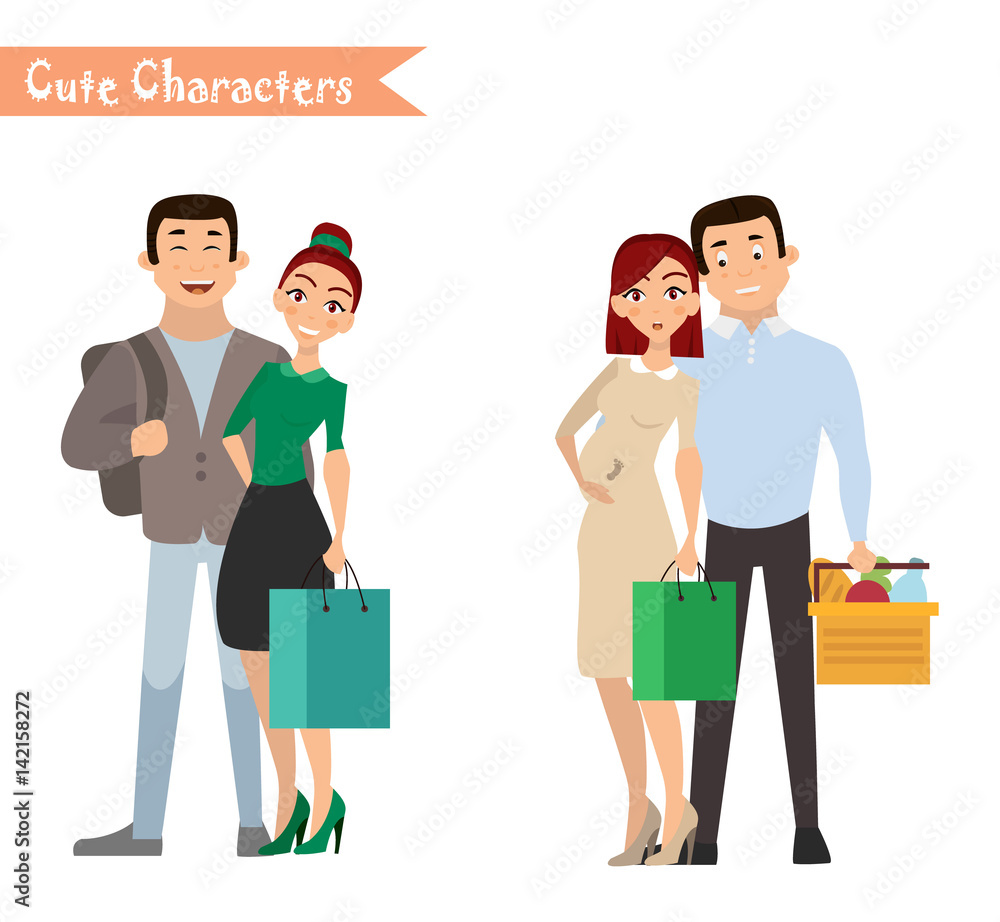 Set of characters and people shopping. Stock Vector | Adobe Stock
