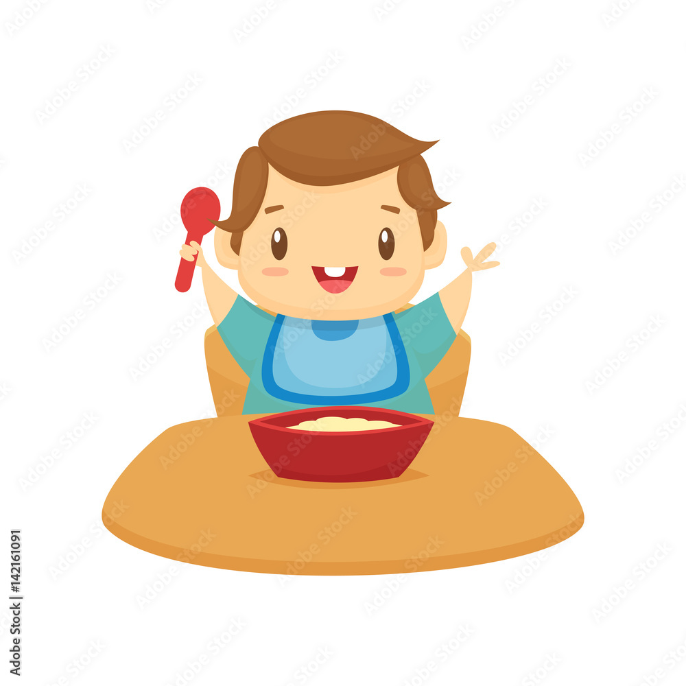 Happy baby eating cartoon illustration vector Stock Vector | Adobe Stock