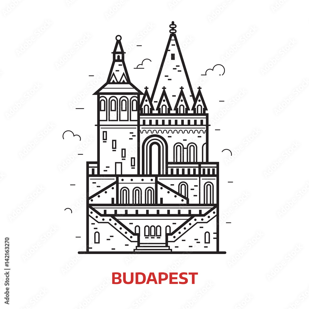Travel Budapest landmark icon. Fisherman bastion towers is one of the ...
