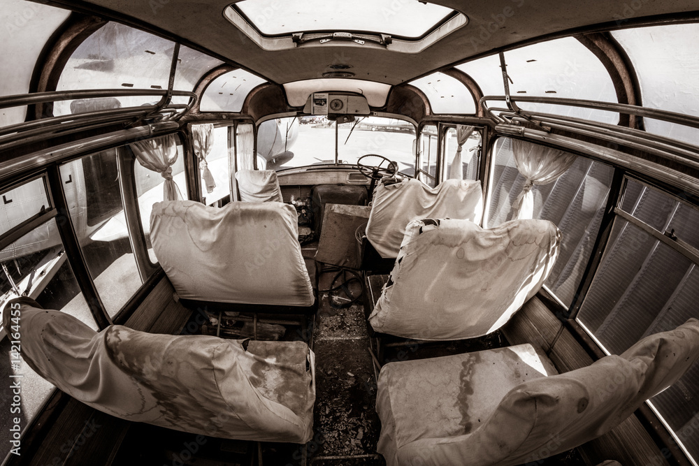 Foto de Haunted bus, murder scene, apocalyptic vision with blood ...