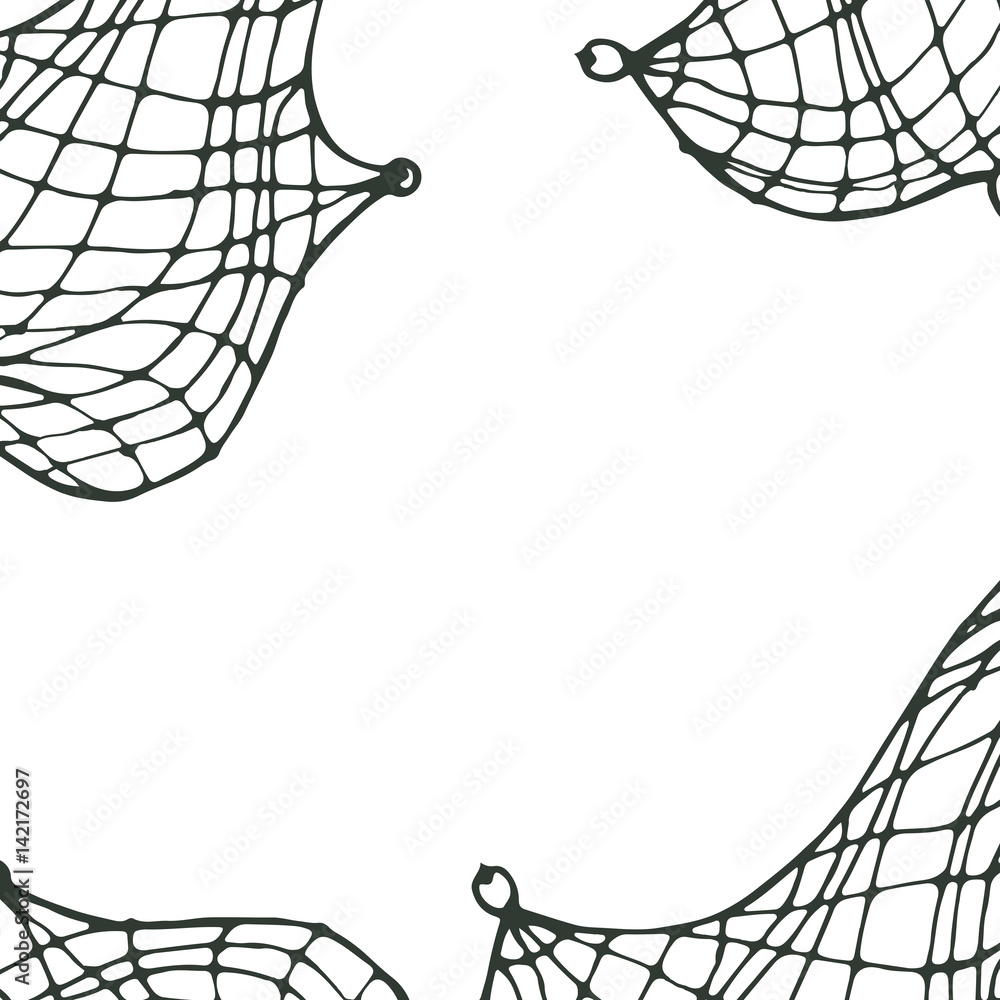 fishing theme template for invitation, menu, card with fishnet on white ...