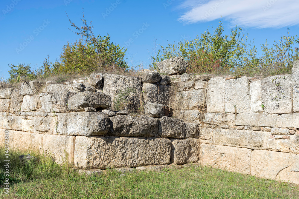 Fortification Wall (306-304 BC) ancient ruins. Dion Archaeological Park ...
