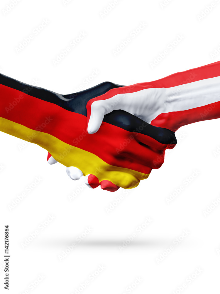 Flags Germany, Austria countries, partnership friendship handshake ...