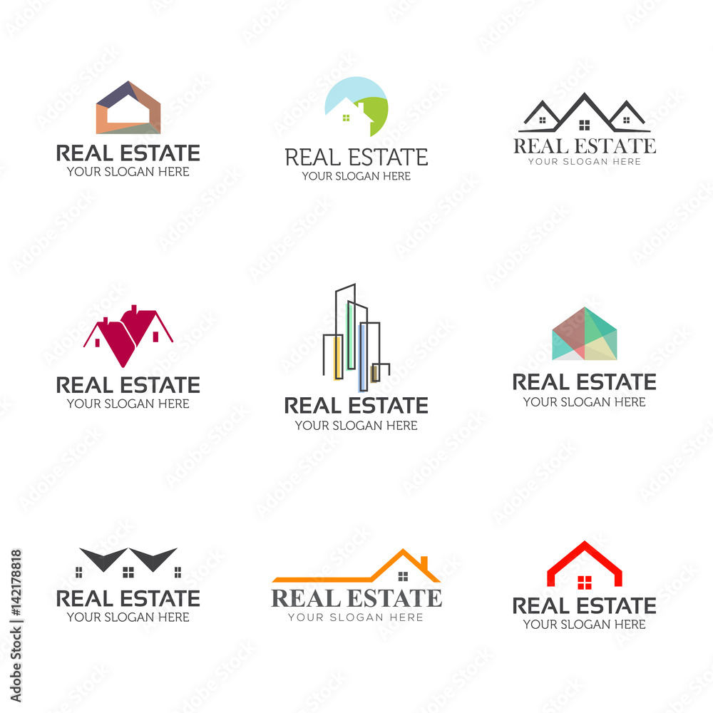 Set of real estate logo templates. House, buildings, skyline shapes for ...