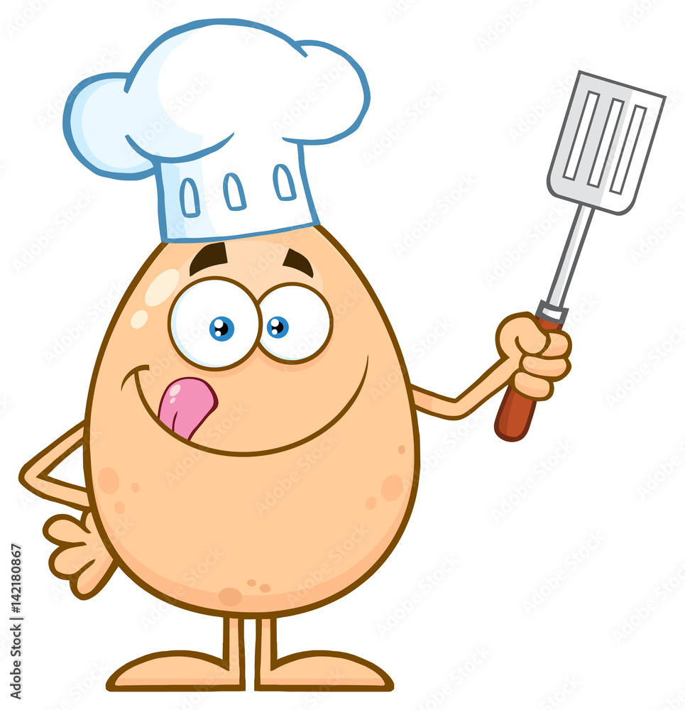 Chef Egg Cartoon Mascot Character Licking His Lips And Holding A ...