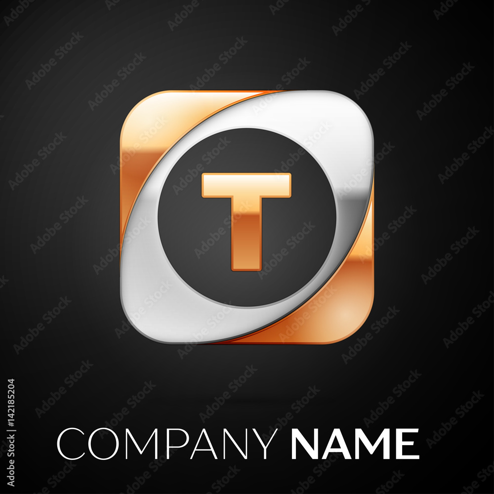 Letter T vector logo symbol in the colorful square on black background ...