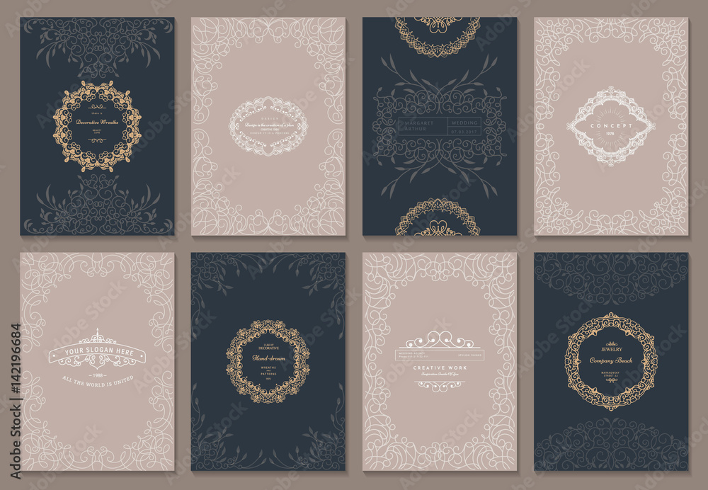 Retro creative card template with flourishes ornament elements and ...