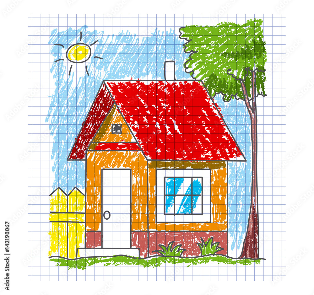 Childlike drawing of little house. Cartoon vector illustration Stock ...