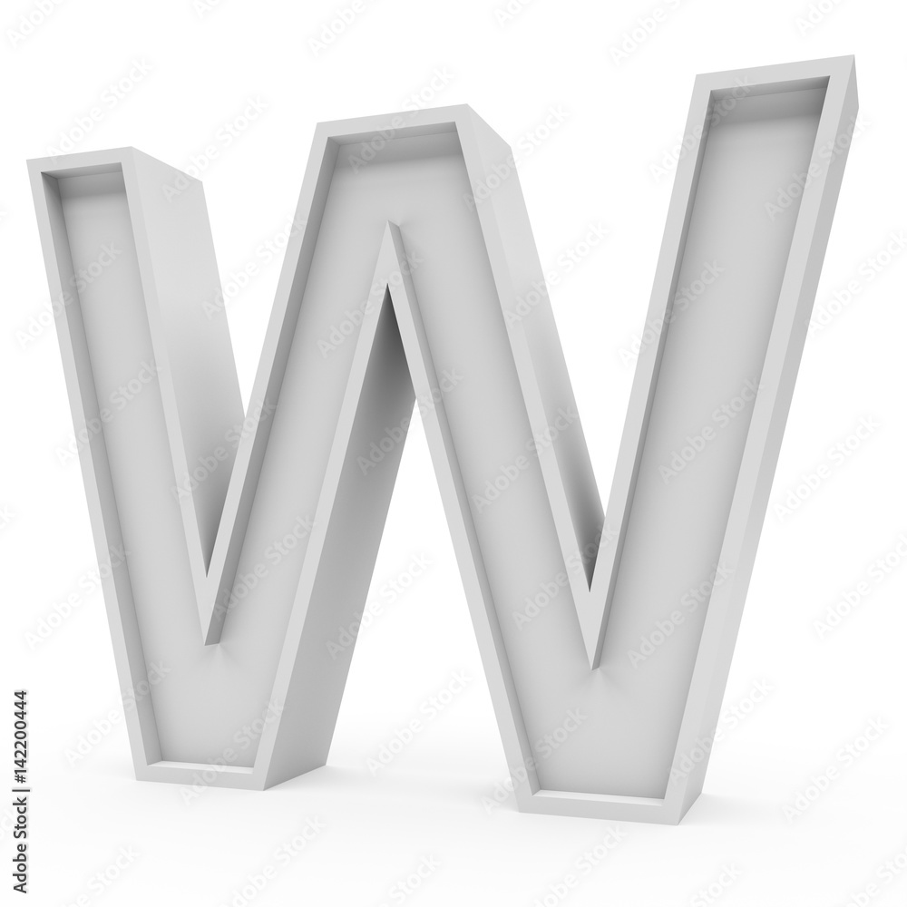 3d Rendering grey material letter W isolated white background Stock ...