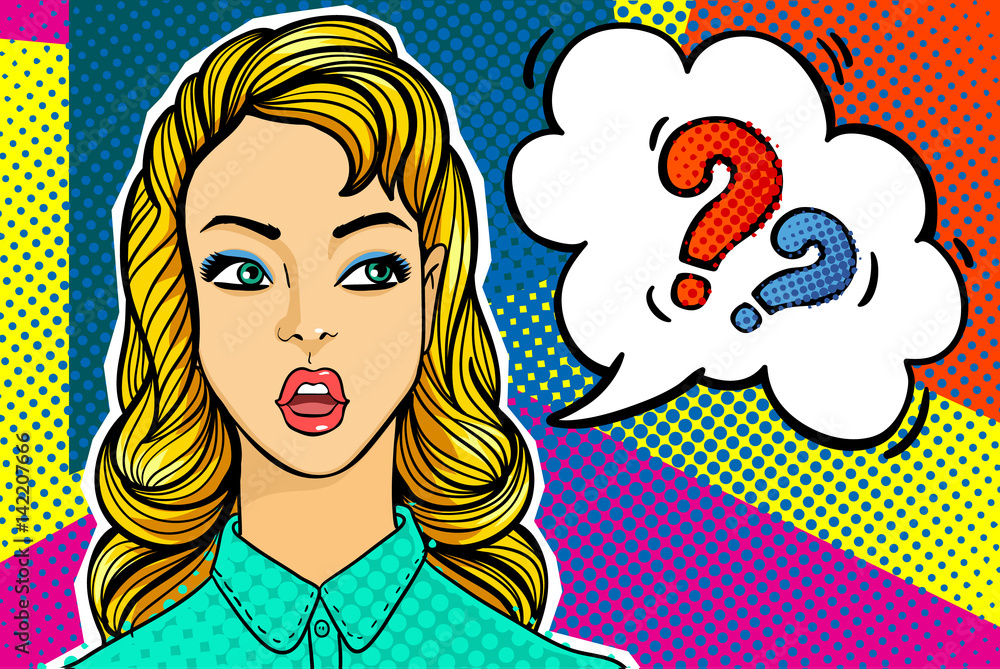 Question sing. Woman face in pop art style. Stock Vector | Adobe Stock