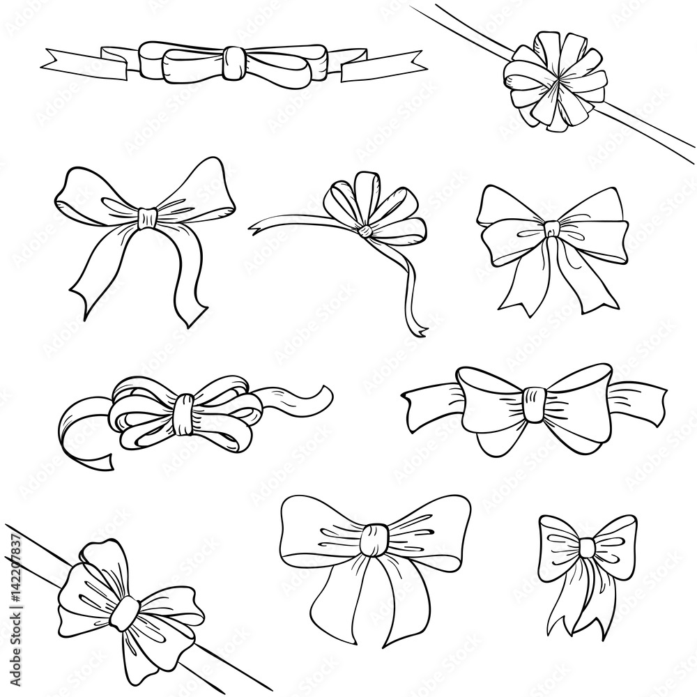 Set of sketch doodle bows. Vector illustration. Stock Vector | Adobe Stock