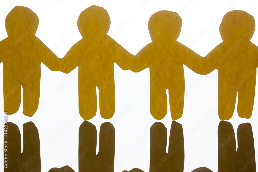 Paper cut outs holding hands together on white background Stock Photo ...