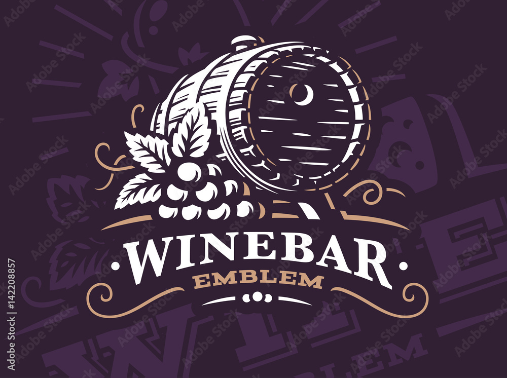 Wine barrel logo - vector illustration, emblem design on dark ...