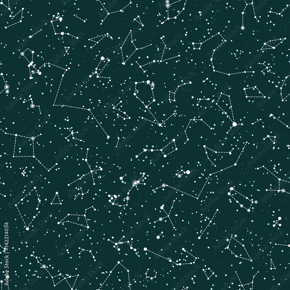 Vector seamless pattern with constellations on green chalkboard ...