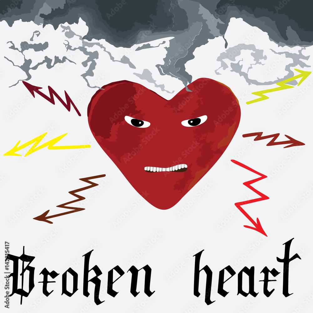 Broken heart emotion and lettering Stock Vector | Adobe Stock
