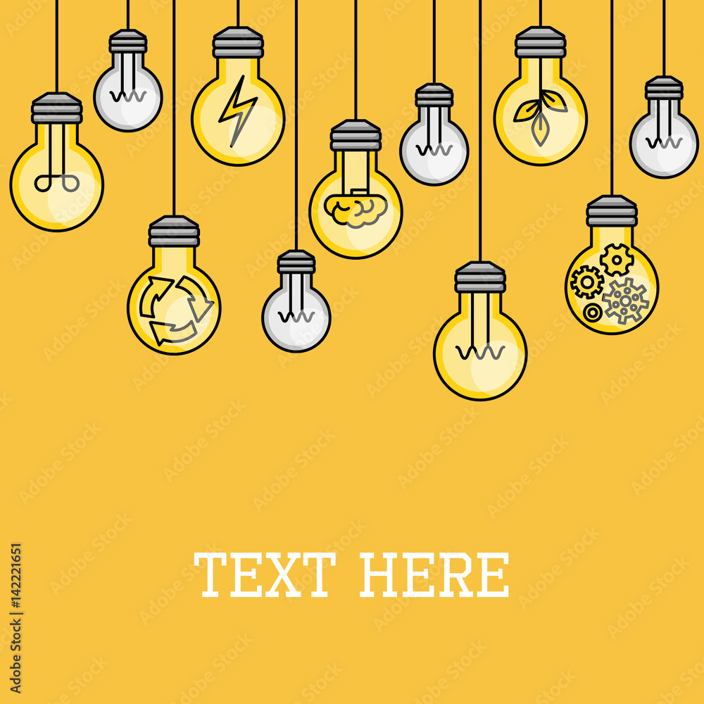 Hanging light bulbs with some lighted. Creative idea illustration ...