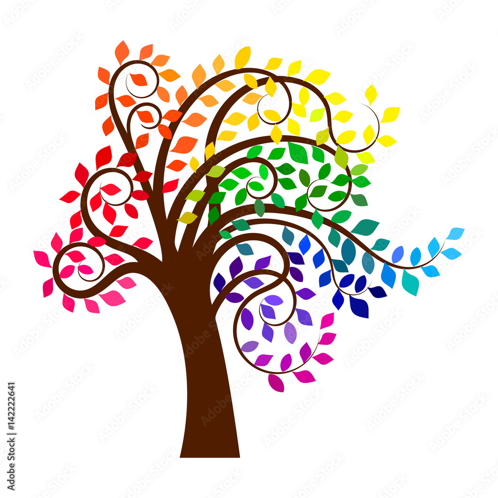 Abstract tree with rainbow leaves, isolated vector Stock Vector | Adobe ...