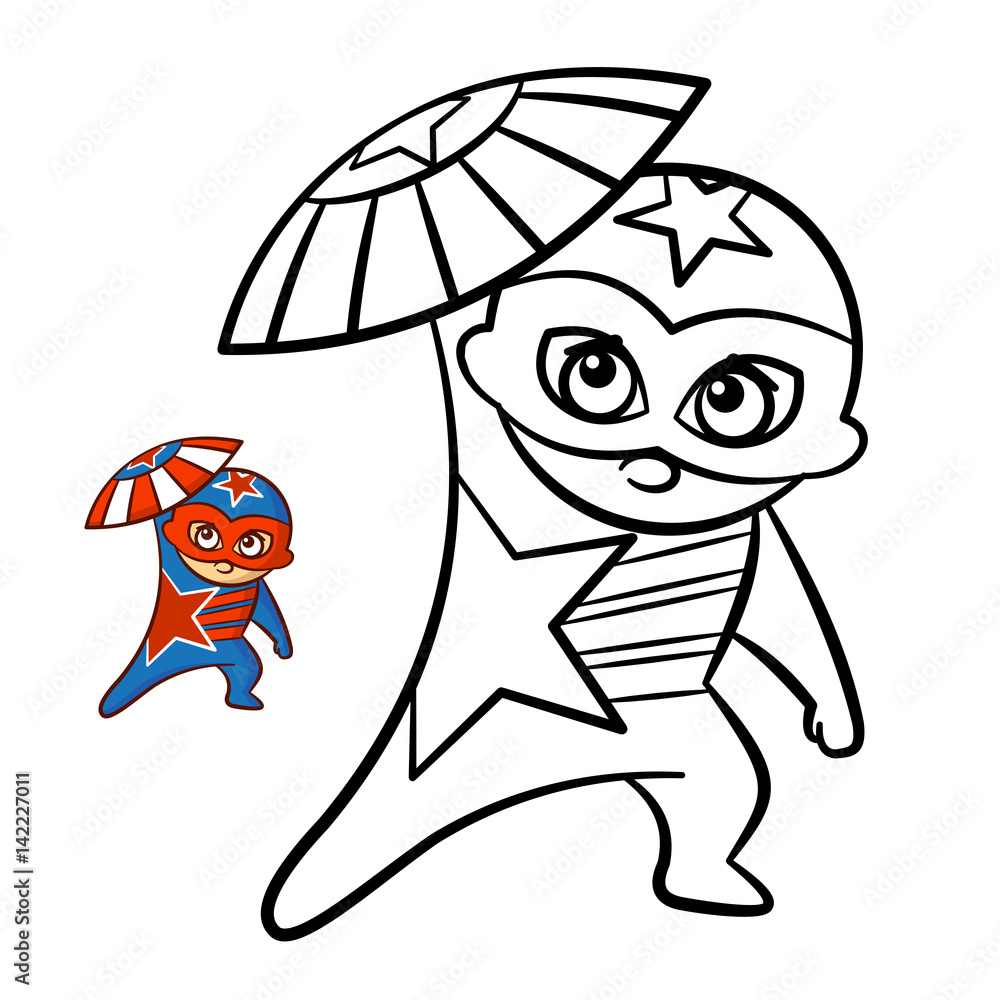 Superhero Boy Coloring Book. Comic character isolated on white ...